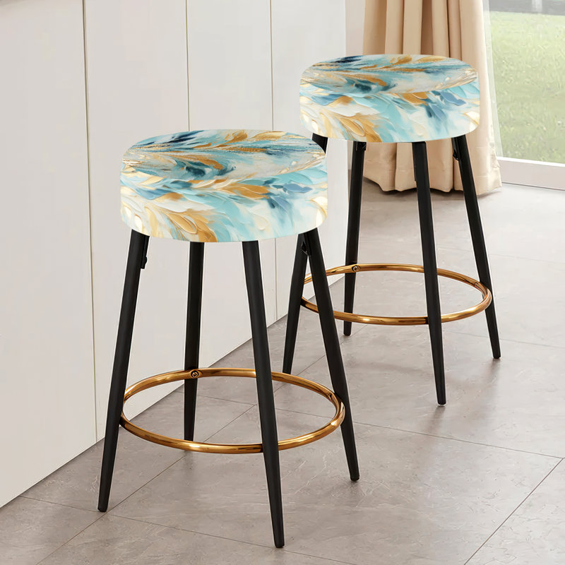 Gold And Blue Frosty Drift Experience Marble Bar Stools Set Of 2